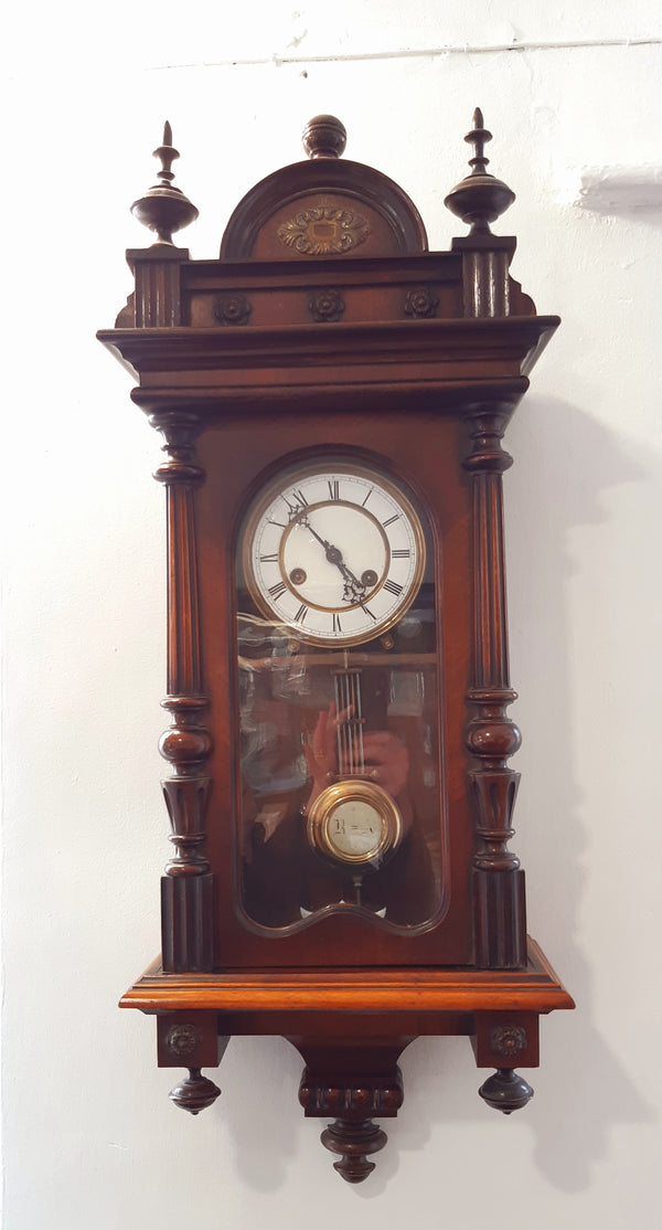 Antique Bavarian 8-Day Wall Clock | Dark Oak - Clock Corner